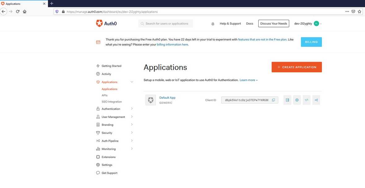 Create auth0 Application | ScreenShots | Robust Codes
